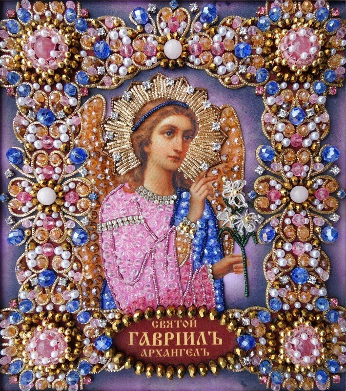 Набор для вышивания Хрустальные грани #ИИ-52А Архангел Гавриил (золото), Вышивка бисером, 16.5 х 19 см