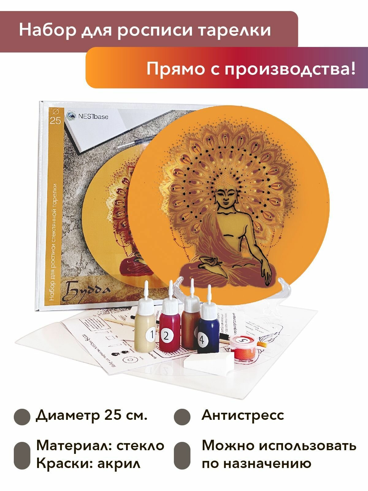 Набор для росписи стеклянной тарелки NESTbase Будда