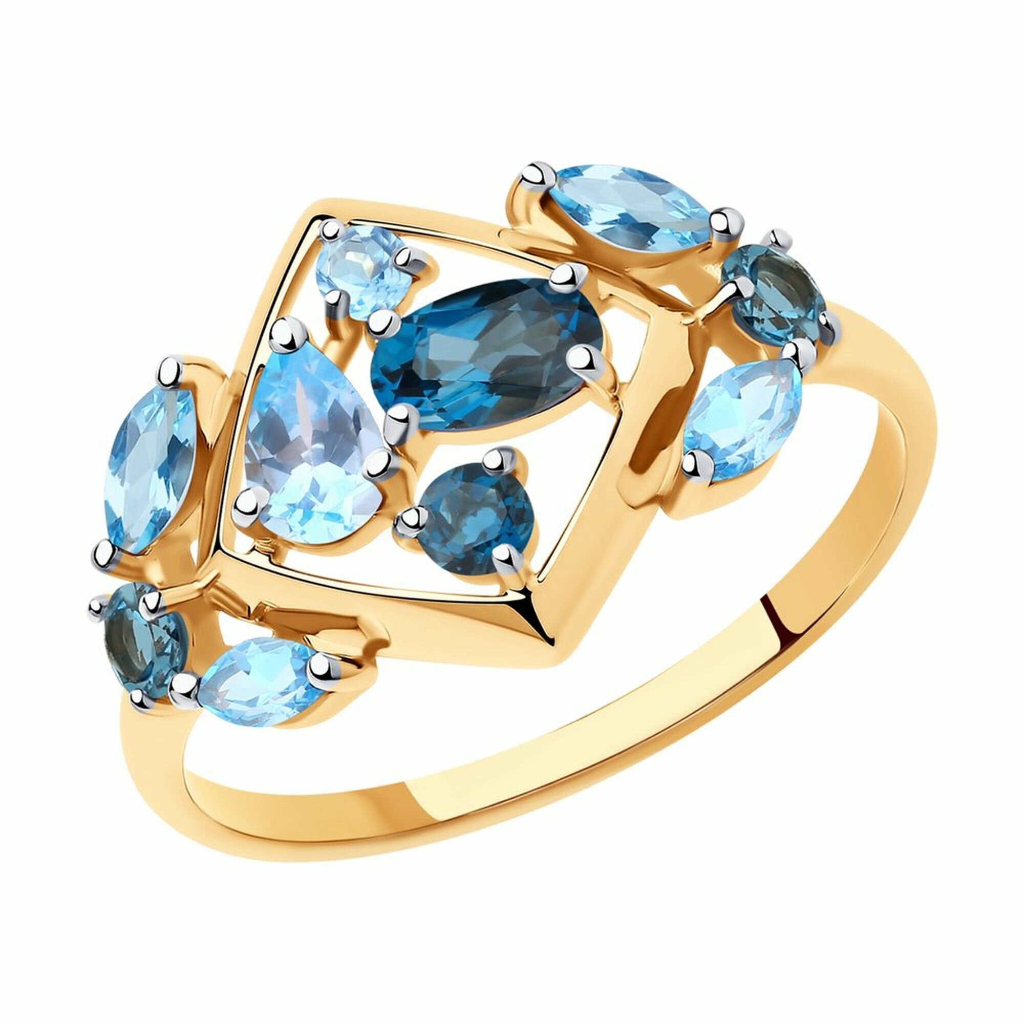 Кольцо, красное золото, 585 проба, Лондон топаз, топаз