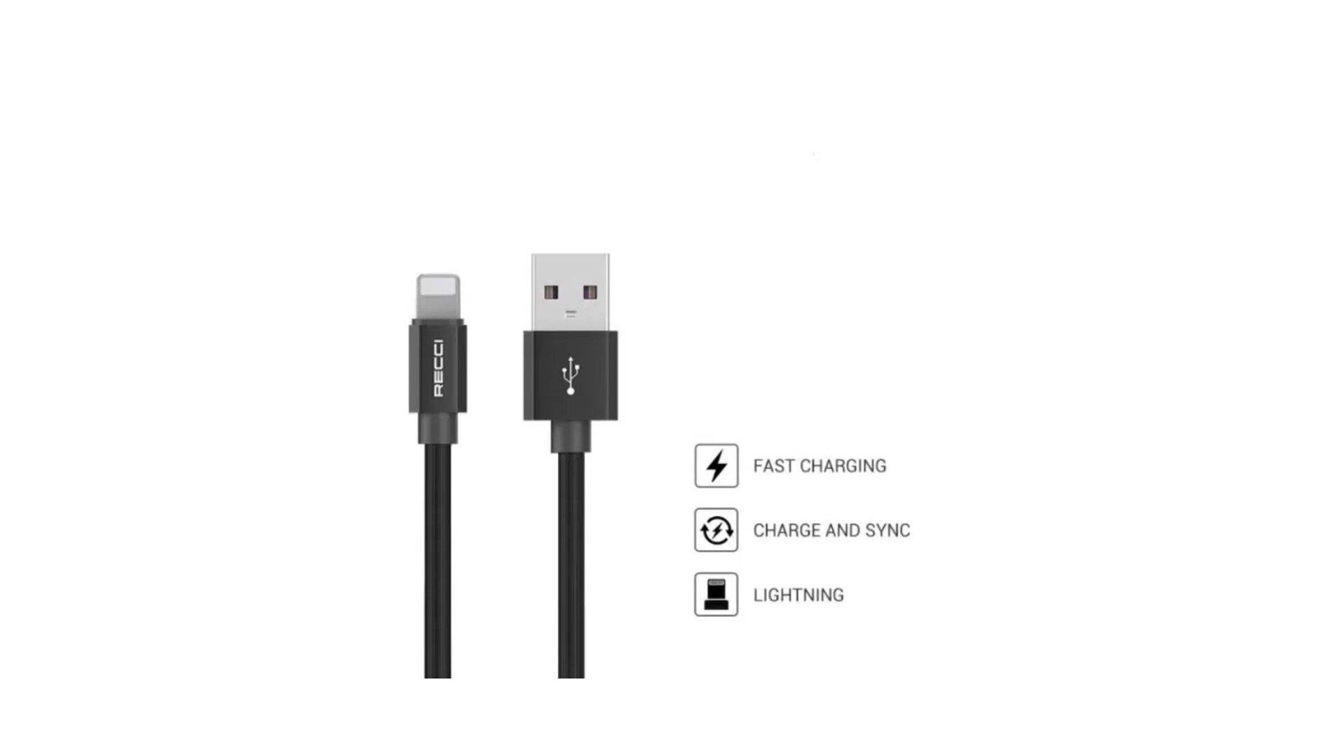 Кабель для зарядки и передачи данных Recci Puff Series, USB to Lightning, 2.4A, 1.5 метра, Черный