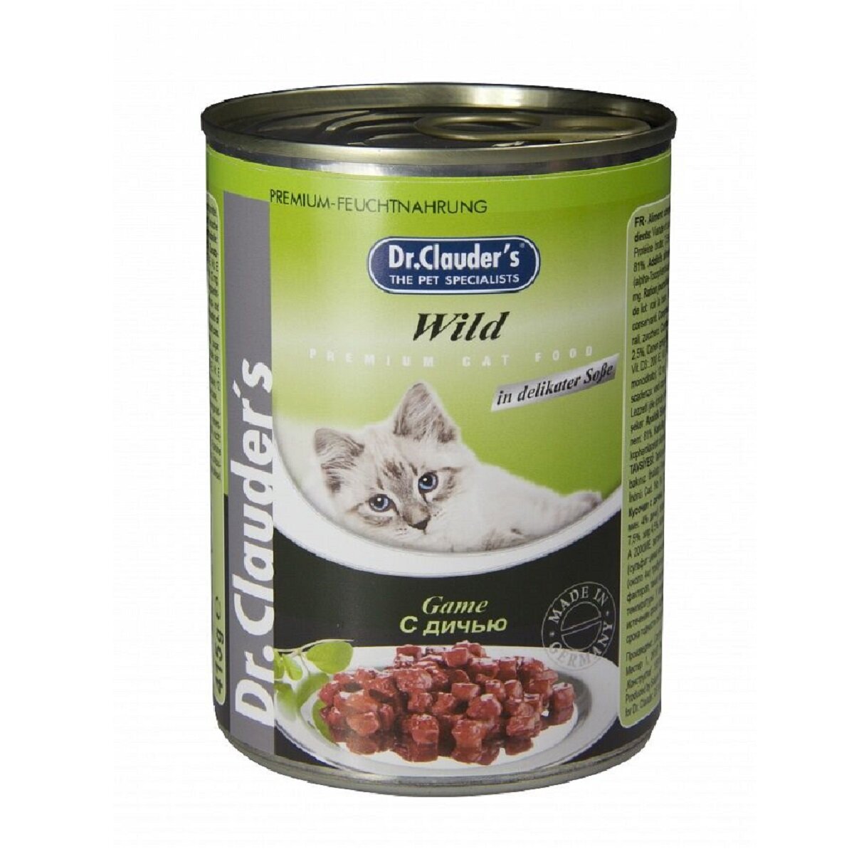 Dr. Clauder's Корм консервированный для взрослых кошек, С дичью, кусочки в соусе, 415 г