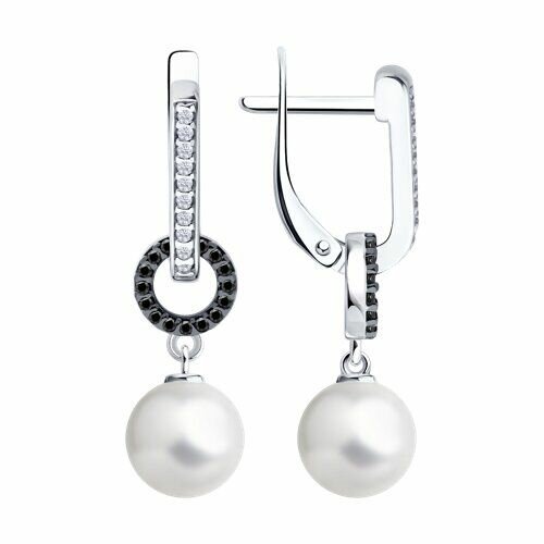 Серьги с подвесками, серебро, 925 проба, родирование, жемчуг имитация