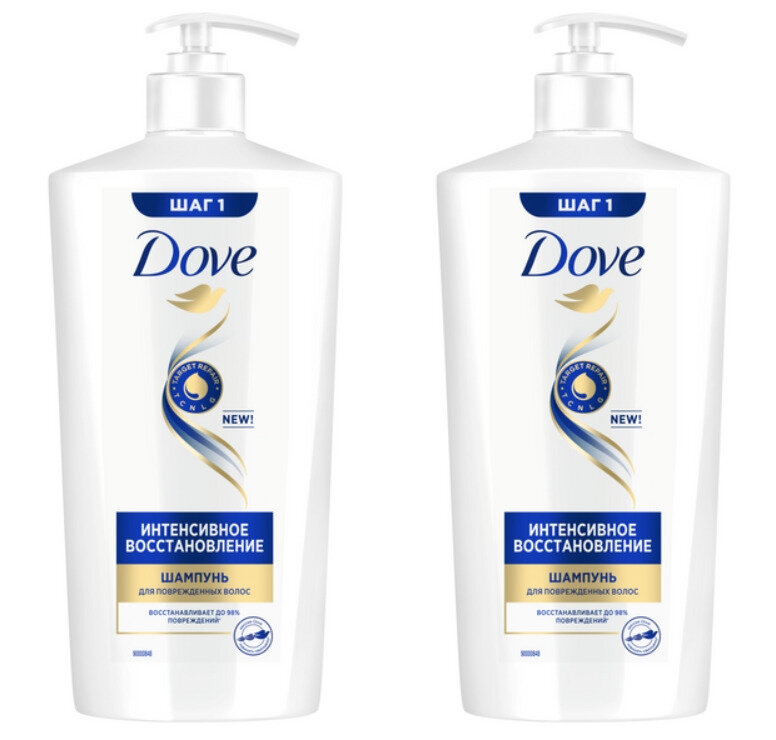 Dove Шампунь для волос, Интенсивное восстановление, 630 мл, 2 шт