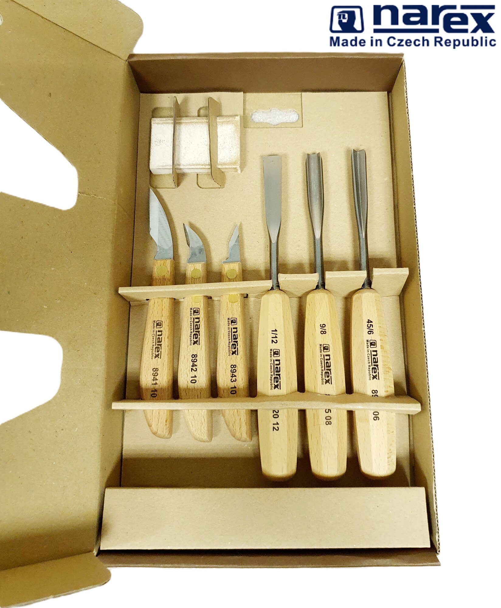 Набор из 6 резцов NAREX Standart 894610 в картонной коробке (3 резца,3 ножа, заточ. брусок)