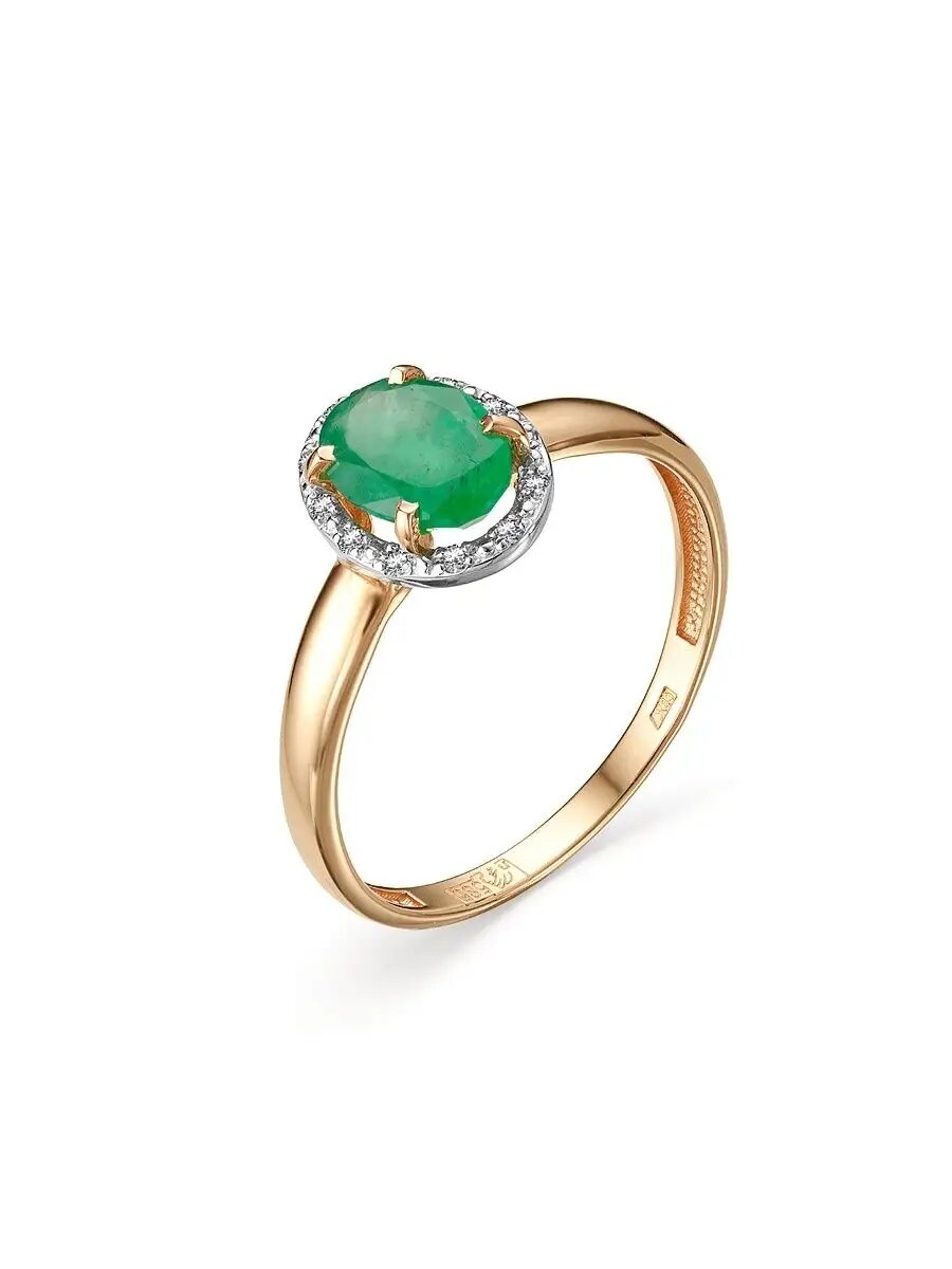 Перстень, красное золото, 585 проба, изумруд, бриллиант