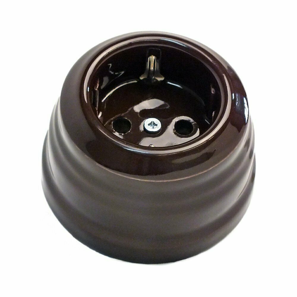 Ретро розетка керамическая с заземлением Коллекция GRANDE коричневая