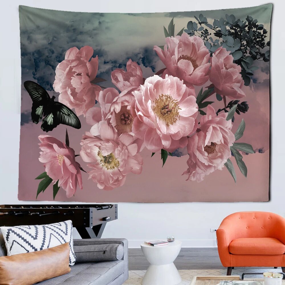 Настенный гобелен цветы бабочки 95x70cm, cmyk492