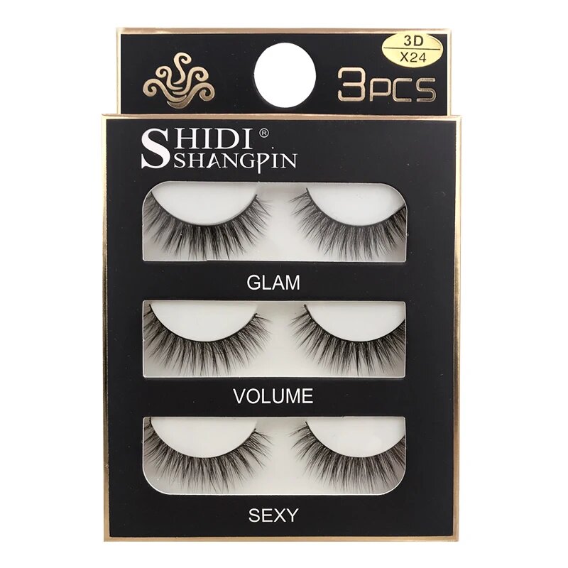 Искусственные ресницы SHIDISHANGPIN 3D черные 3 пары (3pairs-X24)