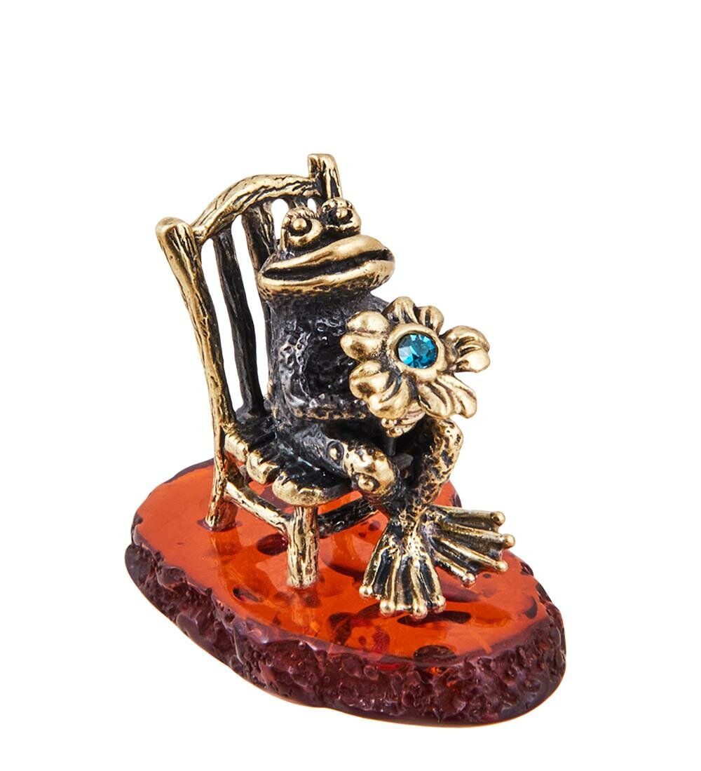 Фигурка Лягушка Кавалер в ожидании (латунь, янтарь) A2182066 Народные промыслы, бронзовый