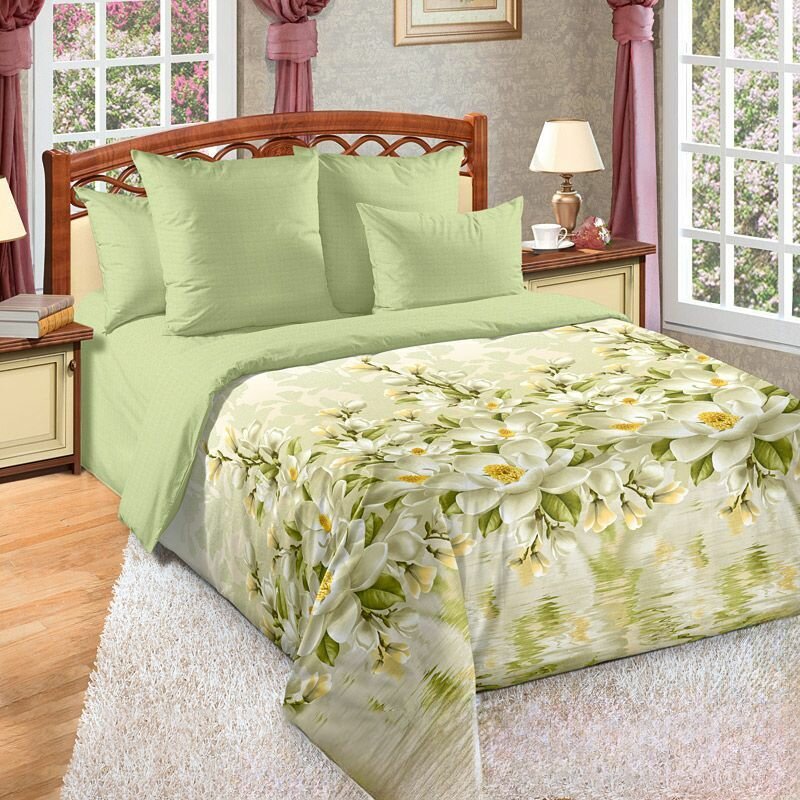 Постельное белье Зима-Лето 2-сп с европростыней из Перкали (2 наволочки 70х70) "Магнолия" (цветы)