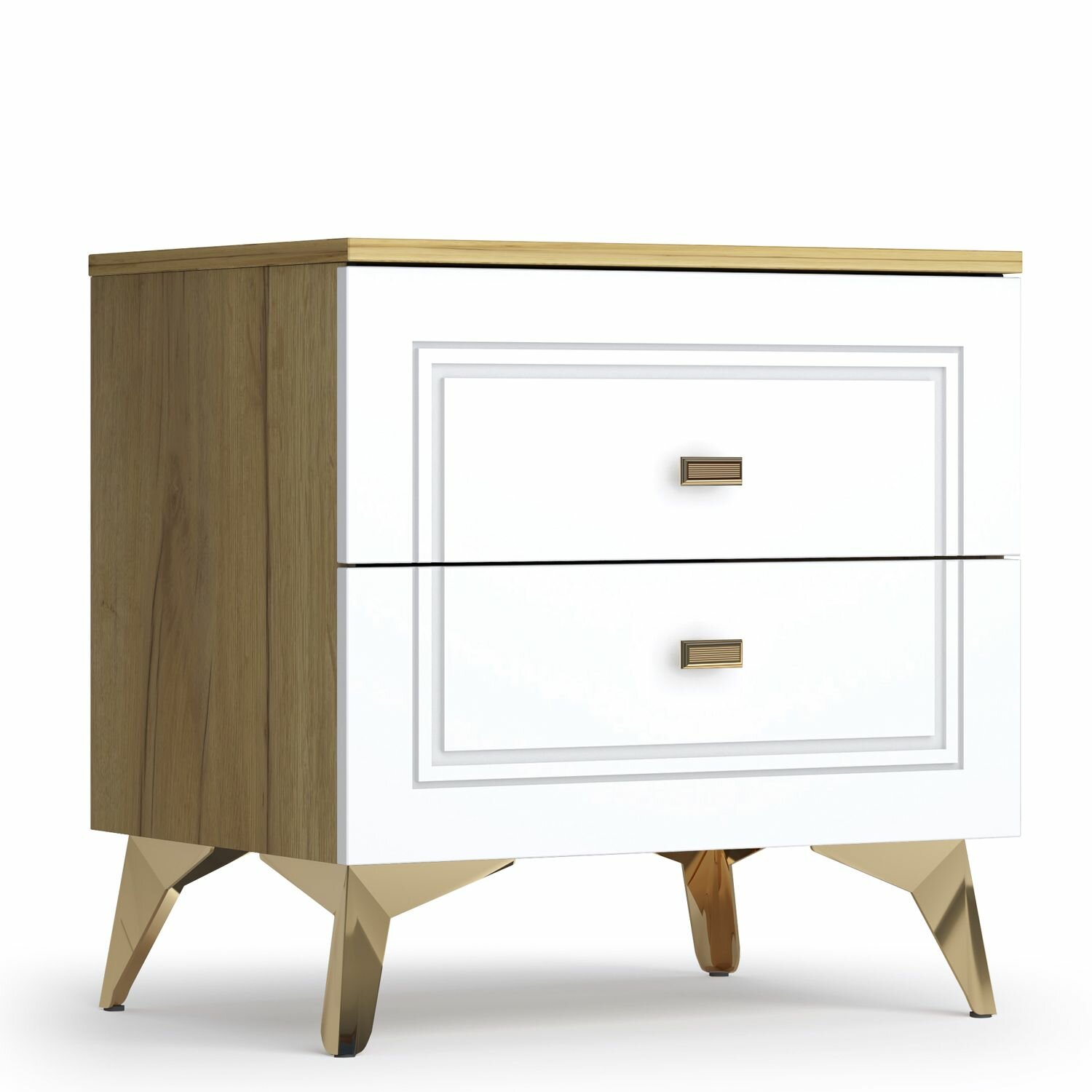 Вега сапфир Тумба прикроватная 2 ящика Дуб золотистый, Глянец белый (Кураж)