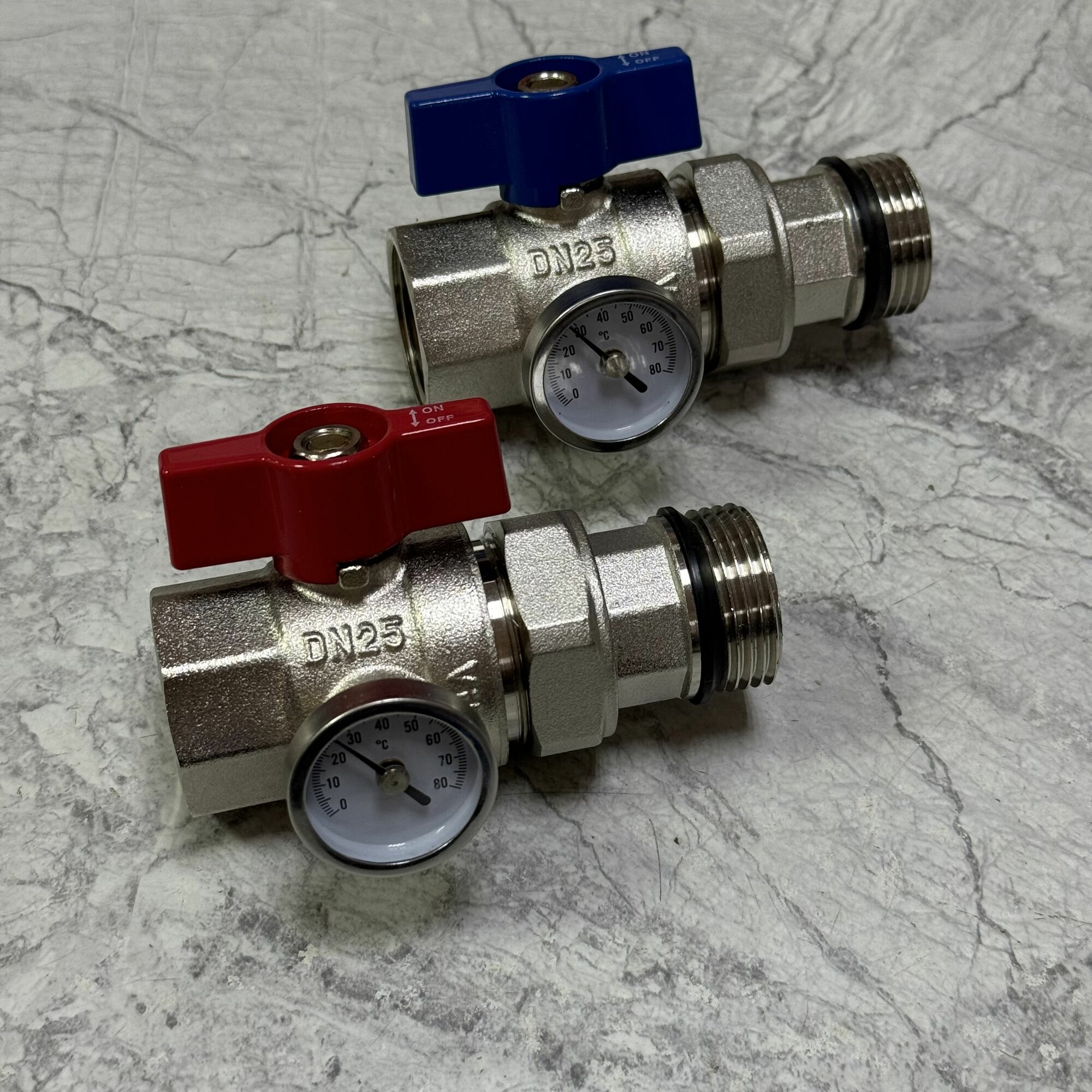 Кран шаровой коллекторный 1"х1" прямой с термометром (пара) Vieir