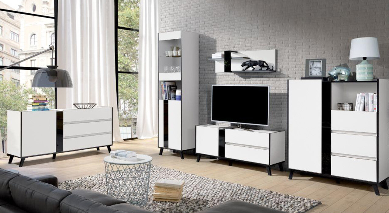 Модульная гостиная Августа 2 Белый 101/ Черный 190 NEW 450x40x192 см, белый, черный Фиеста