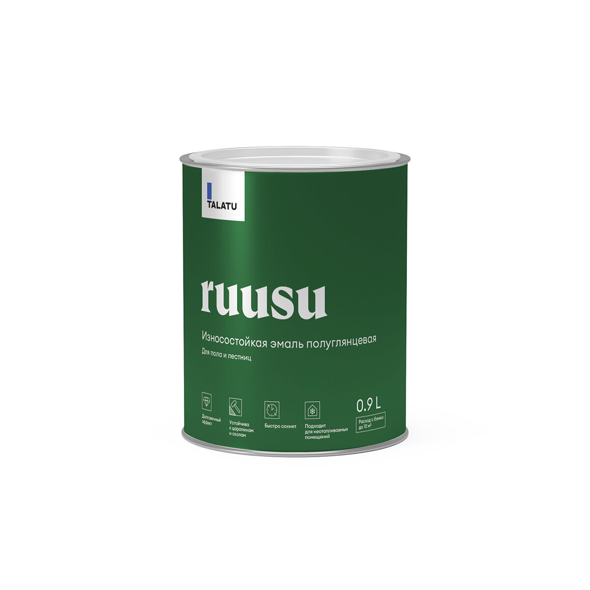 Эмаль для дерева Talatu Ruusu, полуглянцевая, база А, белая, 0,9 л