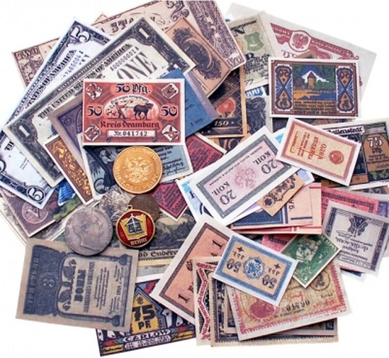50 банкнот + 5 монет, набор копий по минимальной цене сувенирная копия, банкноты и купюры редкие коллекционные