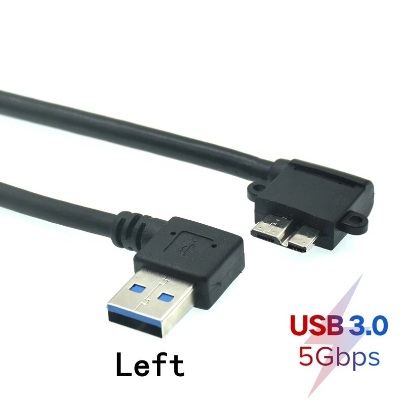 Угловой USB 3.0 кабель черный, 25 см, left