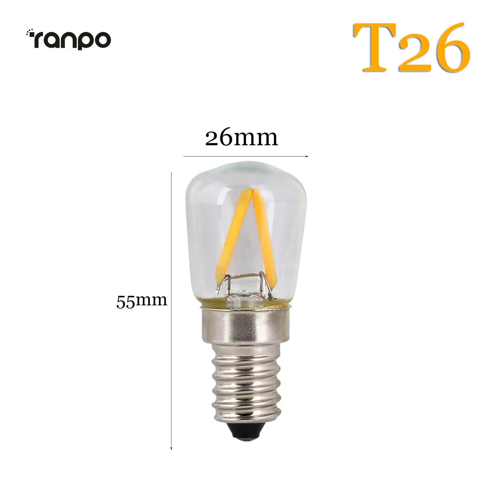 YORYZENG LED лампа Эдисон E14 теплый белый 2/3/4Вт T26 2W Warm White