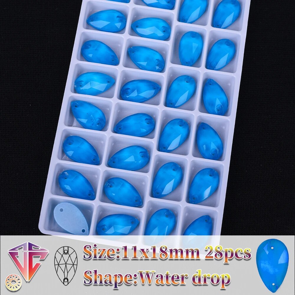 Стеклянные капли воды Sapphire 11x18mm 28шт