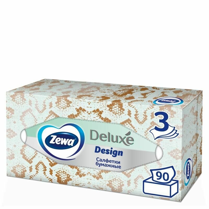 Салфетки косметические Zewa Deluxe 3-слойные (90 штук в упаковке)