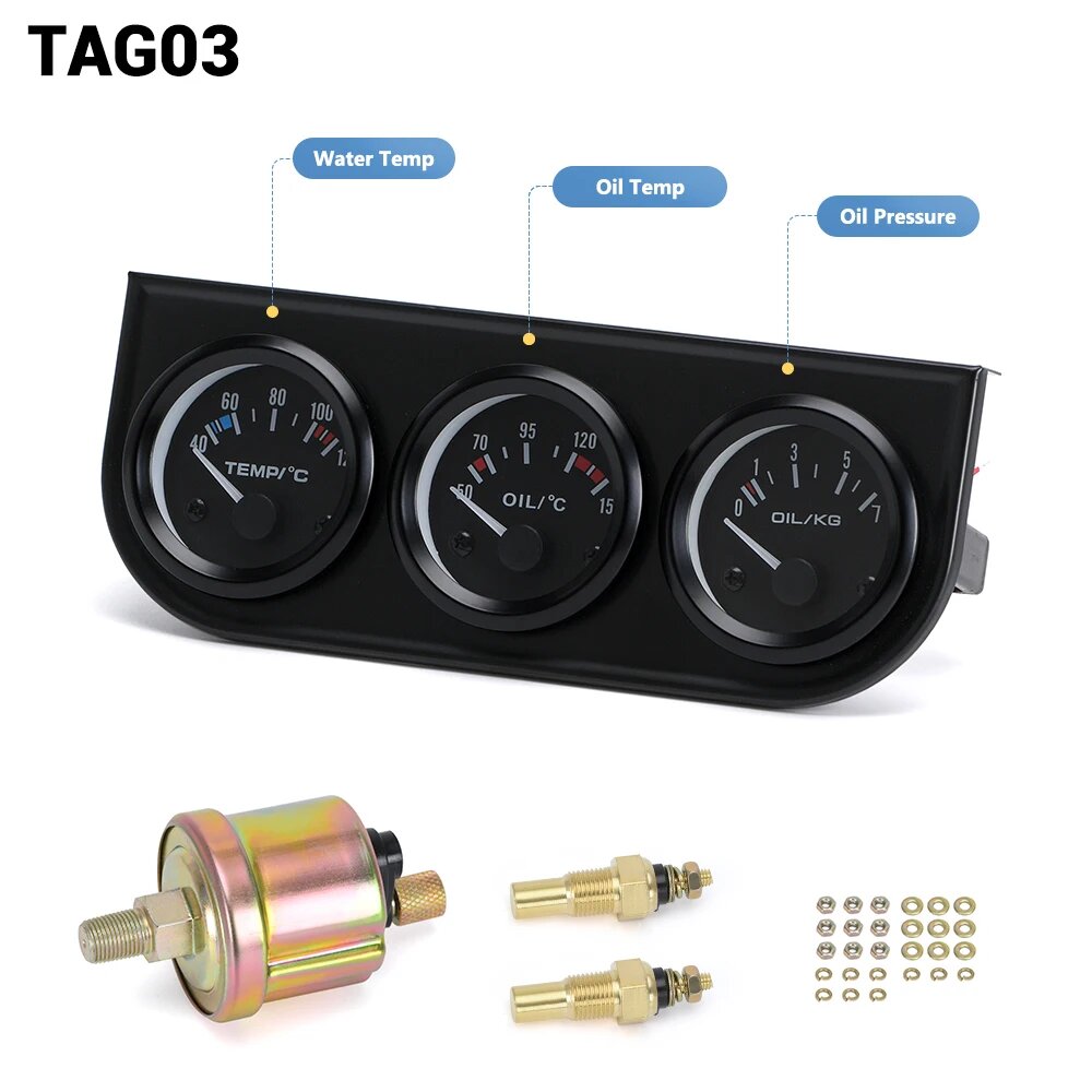 52 мм 3 в 1 датчик температуры масла + Датчик температуры воды + Датчик давления масла комплект или вольтметр тройной Mete VR-TAG01/02/03 TAG03