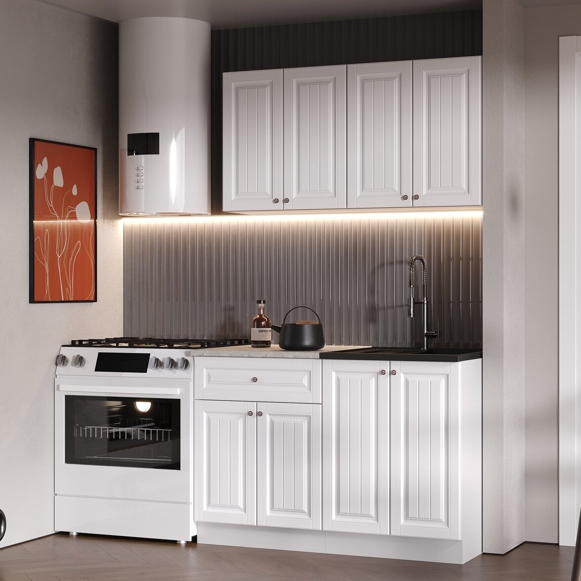 Кухонный гарнитур, кухня, готовый комплект Хозяюшка 1.2 м Акация белая