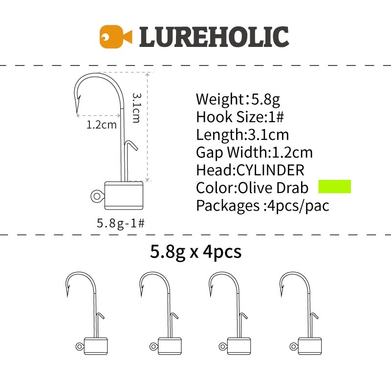 LUREHOLIC Fi - Ned Jig с крючками Mustad 1.6г - 5.8г 5.8g4pcs Lemon Green