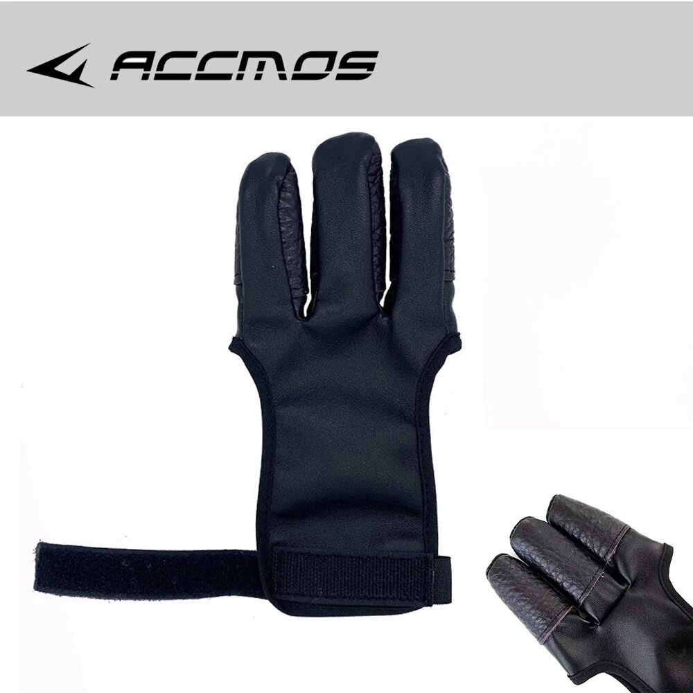 Перчатки для стрельбы из лука, кожзам и воловья кожа, 3 пальца, черные S