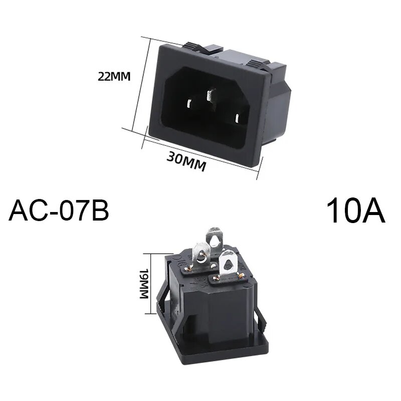 Розетка IEC320 C14 3-контактная латунная 10А 1PCS AC-07B
