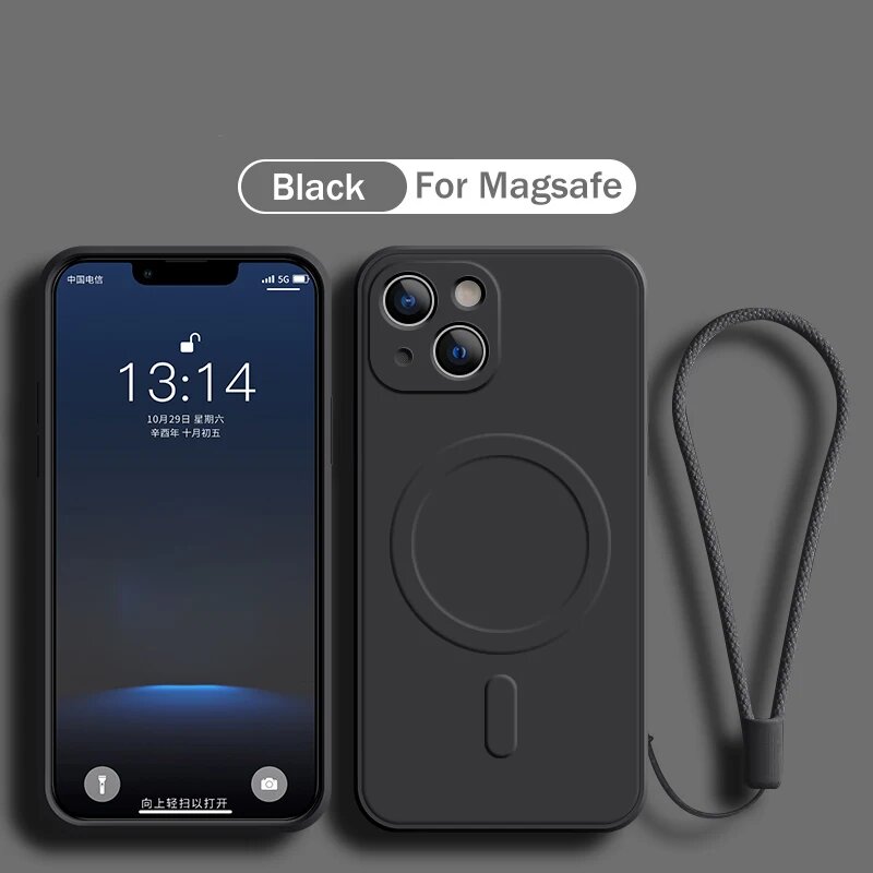 Оригинальный силиконовый Магнитный чехол для беспроводной зарядки Magsafe для iPhone 16 15 14 13 12 Mini 11 Pro Max X XR XS Plus, чехол с ремешком