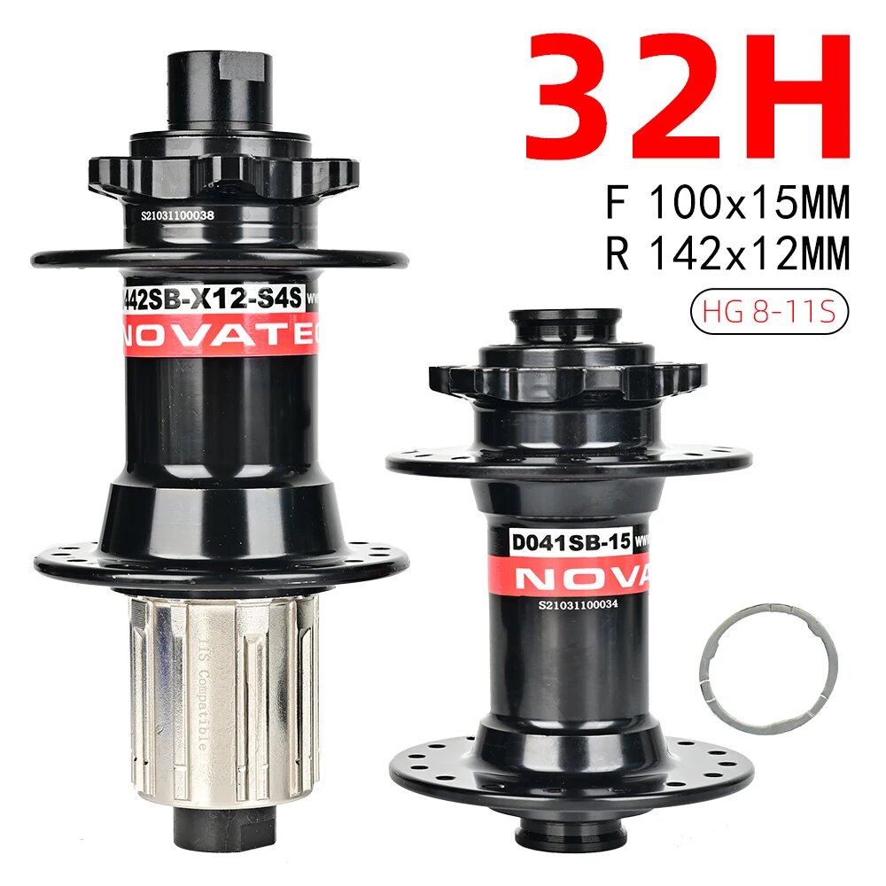 Novatec D041SB/D042SB ступицы велосипедные дисковые черные/красные Черный, 100x15 142x12 32H