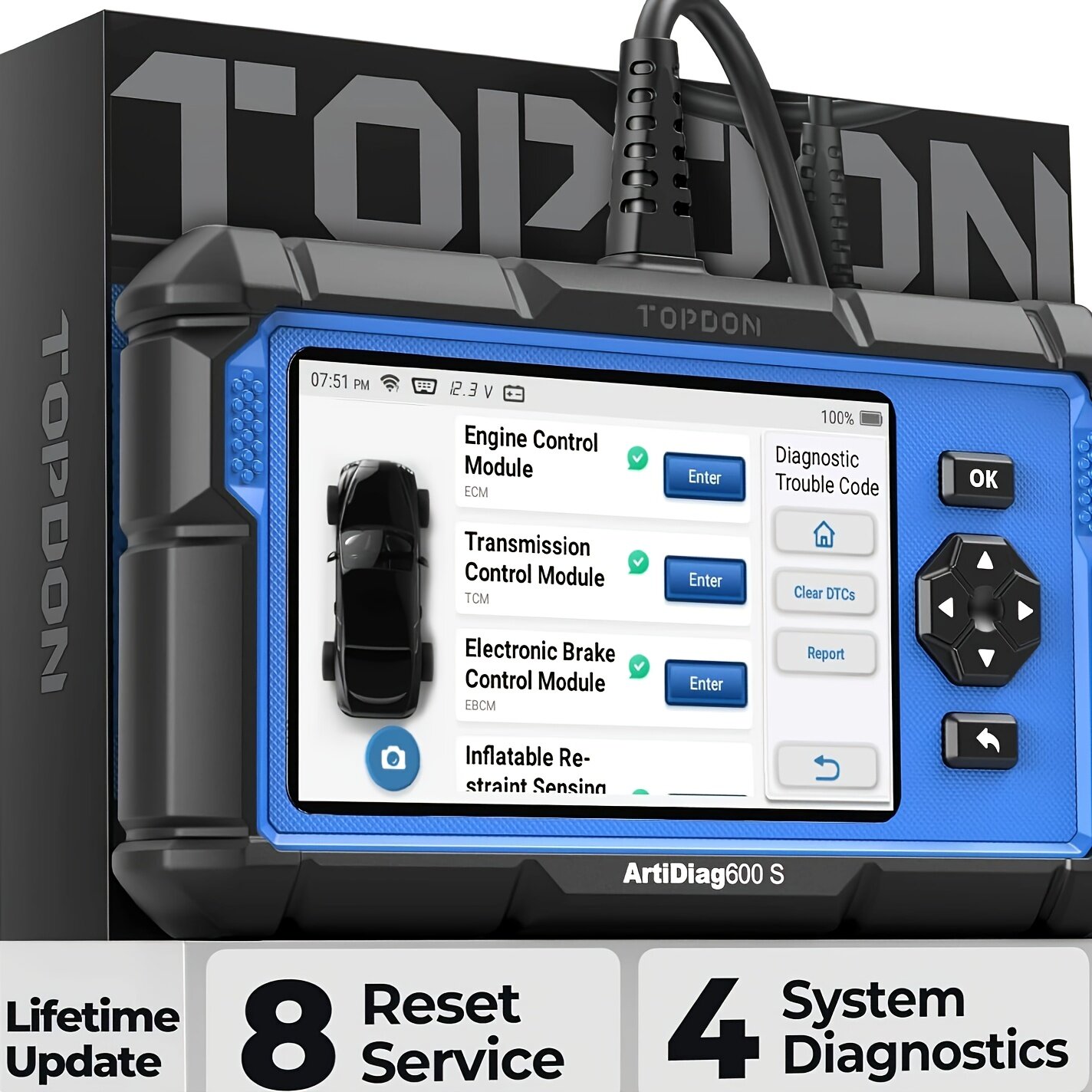 OBD2 сканер TOPDON ArtiDiag600S, диагностический инструмент для AT/ENG/ABS/SRS, 8 сервисных сбросов, автомобильный сканер для