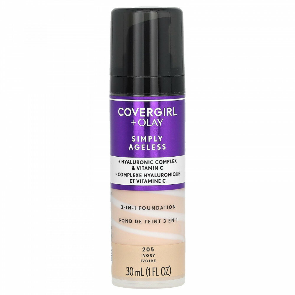 Covergirl, Olay Simply Ageless, тональный крем 3 в 1, оттенок 205 слоновая кость, 30 мл (1 жидк. унция)