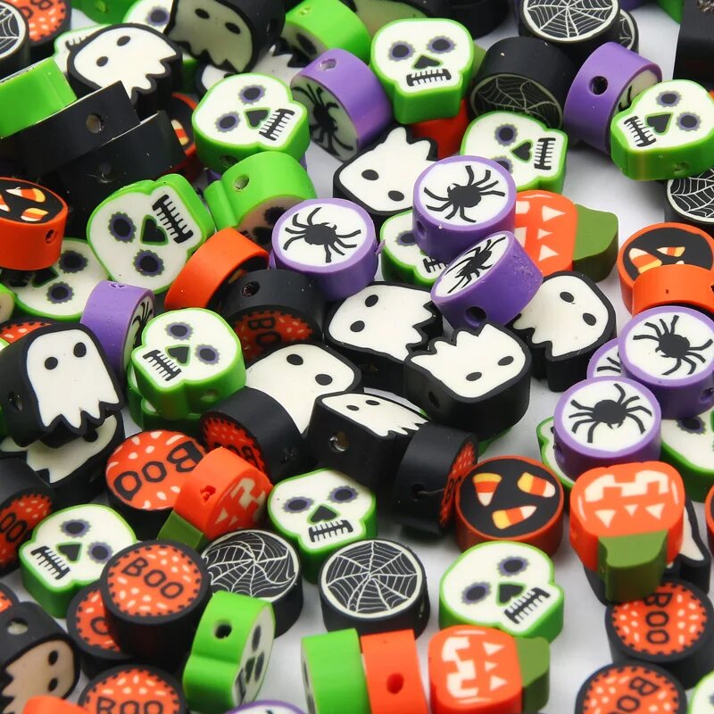 Бусины Halloween череп, паук, призрак, 10 мм, 50 шт.