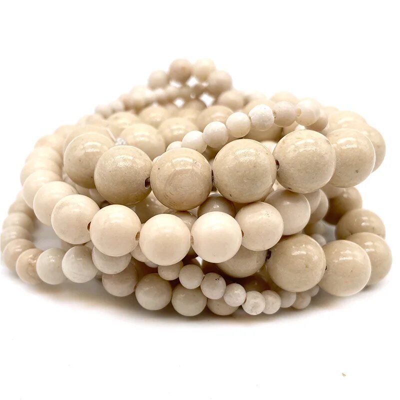 Натуральные бусины Амазонит Тигровый Глаз Кварц Агаты 4 6 8 10 мм Бежевый, 4mm(about 92pcs), White Fossils