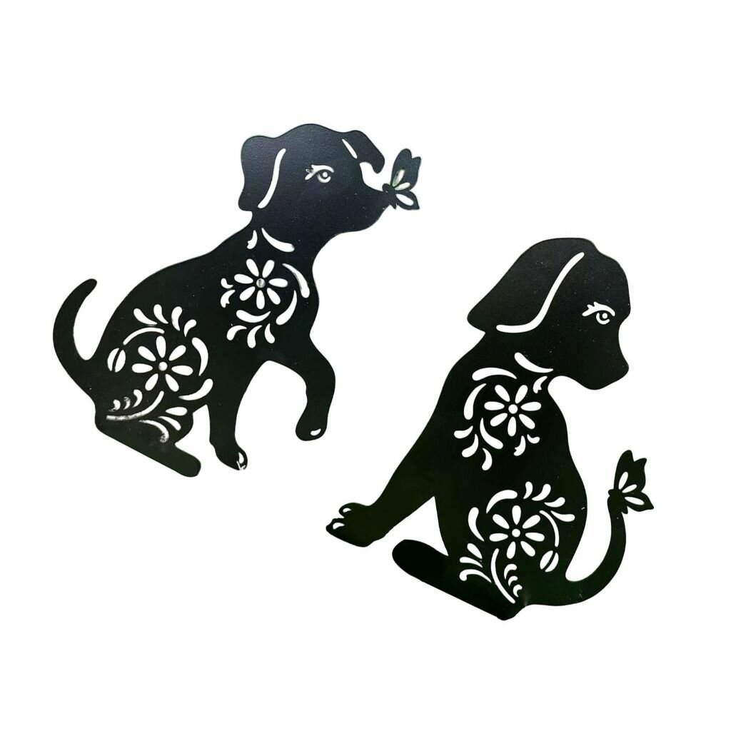 Металлическая кованая декоративная фигурка собаки для сада - 2 штуки, 2 шт.