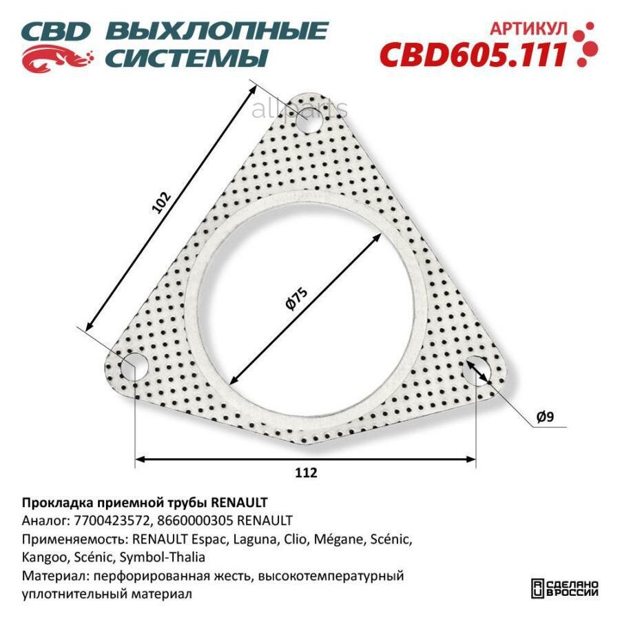 CBD CBD605111 Прокладка глушителя приемной трубы RENAULT