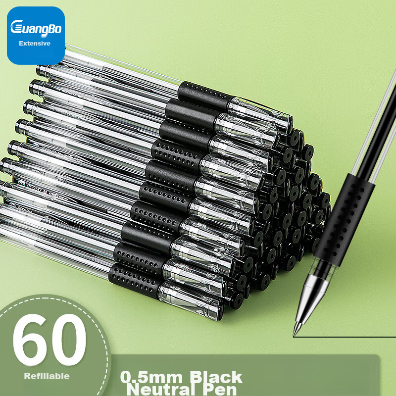 GuangBo 60-Pack Black Gel Pens, 0.5mm, Bullet Tip, Pull-Off Cap, Classic Office Business Student Use, Back-To Office Supplies Stationery ZX9533D