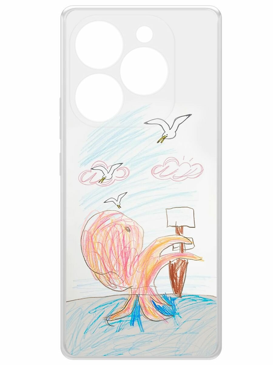 Чехол-накладка Krutoff Clear Case Кракен для ITEL S23+, прозрачный, силикон