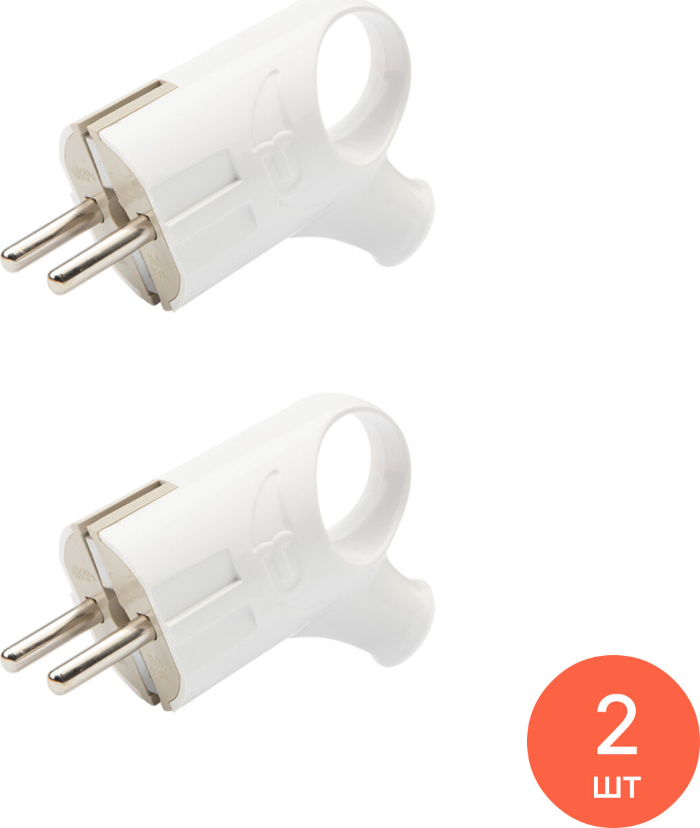 Вилка электрическая REXANT / Рексант Евро угловая с заземлением и кольцом, из АБС-пластика, белая, степень защиты IP20, 250В 16А / электрика (комплект из 2 шт)