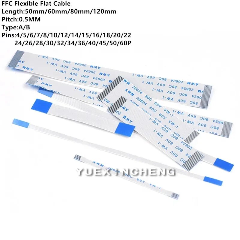 10PCS Flat Flexible Cable FFC FPC AWM 20624 80C 60V VW-1 FFC-0.5MM 4/5/6/8/10/12/14/16/18/20/22/24/26/30/32/34/36/40/45/50/60Pin