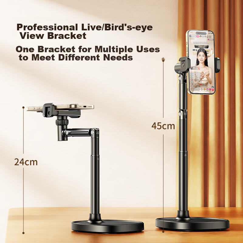 JOPREE Live Streaming Phone Stand, Desktop Shooting, Multifunctional 360° Rotation, Height Adjustable, Overhead Shooting, Photography, Picture Taking, Watching TV Series, Online Classes, Study, Unboxing, Universal Phone Mount