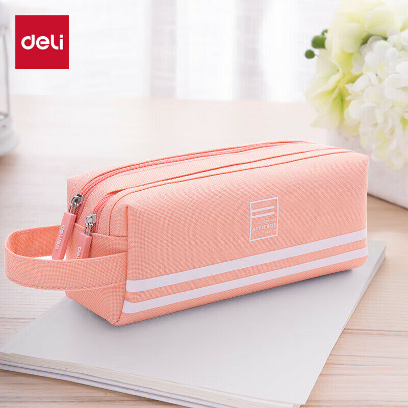Deli Multi-Layer Large Capacity Pencil Case, Handheld Stationery Box/multifunctional Oxford Cloth Pencil Storage Bag, Pink Back-To Gift