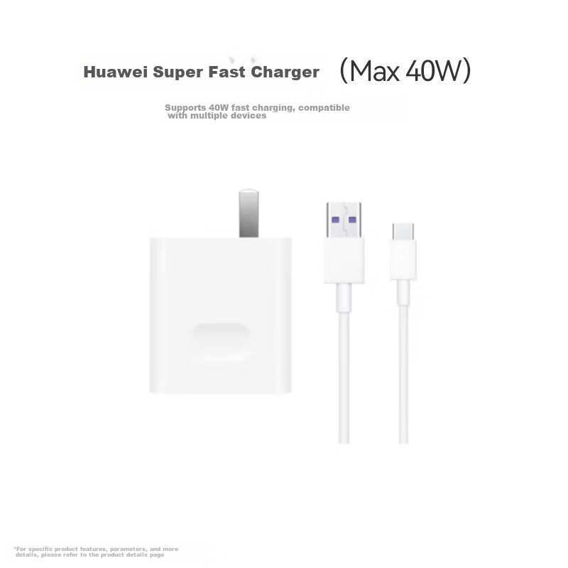 Huawei Super Fast Charging Adapter Original Charger Set (Adapter + 1m 5A TypeC Data Cable) 40W Fast Charging/single Port Plug Compatible with Huawei/Apple Phones