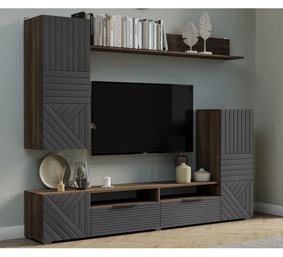 Гостиная Палау на ножках, скандинавский стиль, Табак/Грей софт, 223х42,6х220 см