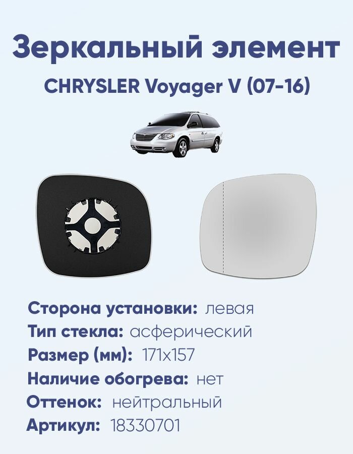 Зеркальный элемент левый CHRYSLER Voyager V (07-16) асферика нейтральный без обогрева