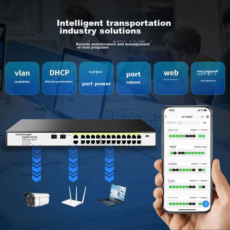 Huoyi 28-портовый коммутатор с 26 гигабитными портами и 2 SFP, корпоративный уровень, управляемый через облако,