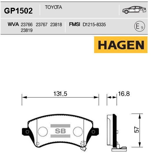 Колодки тормозные передние GP1502 HAGEN