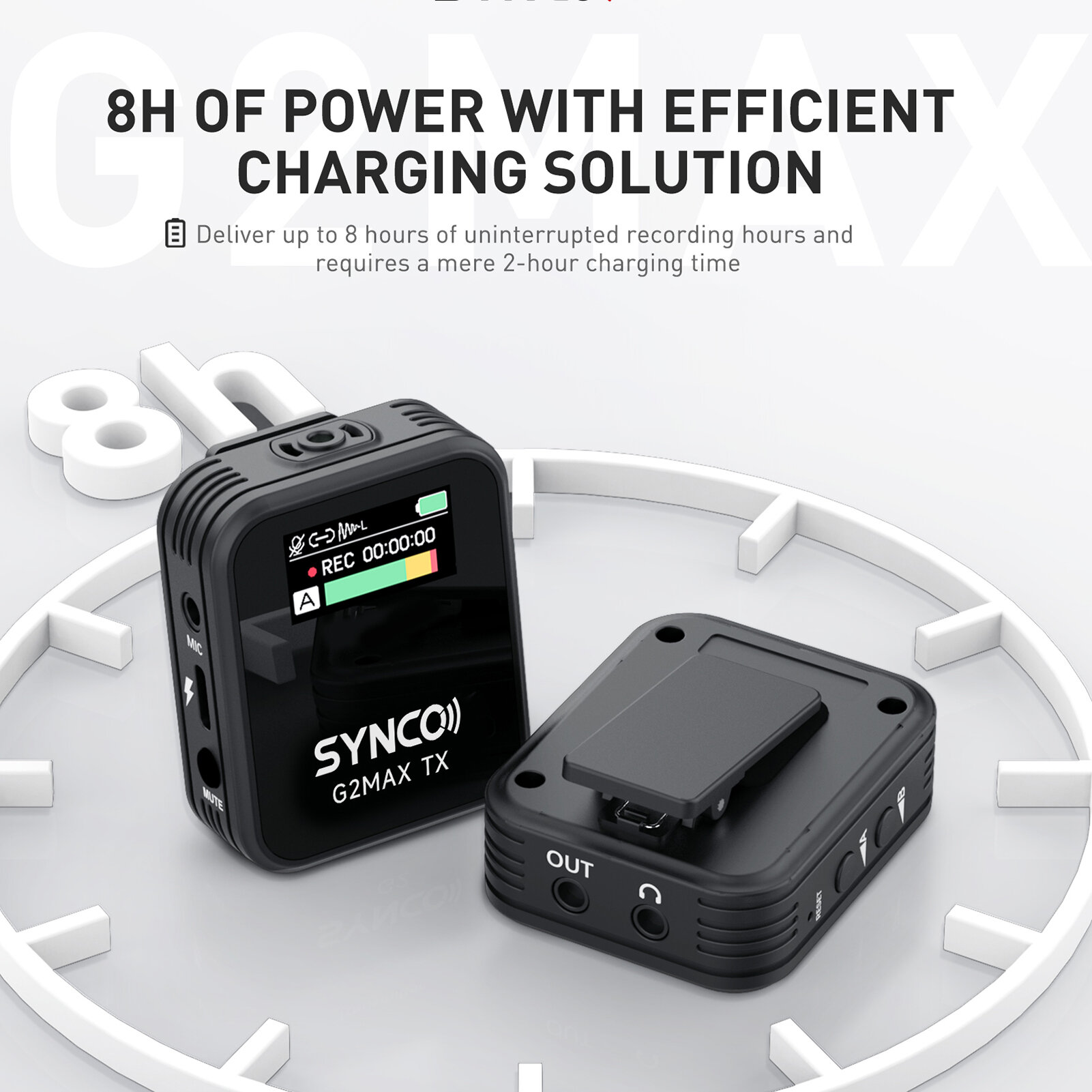SYNCO G2MAX 1-Trigger-2 2.4G Беспроводная микрофонная система Петличный микрофон Дальность передачи 200 м Встроенная память 8 ГБ TFT-экран для смартфона Камера Видеокамера Видеоблог Прямая трансляция Интервью Видеозапись