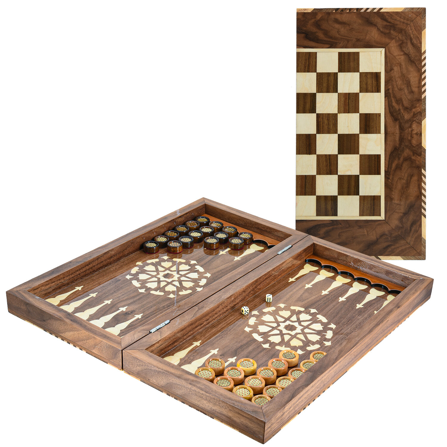 Нарды-шашки деревянные маркетри "Звезда востока" 49х25 см