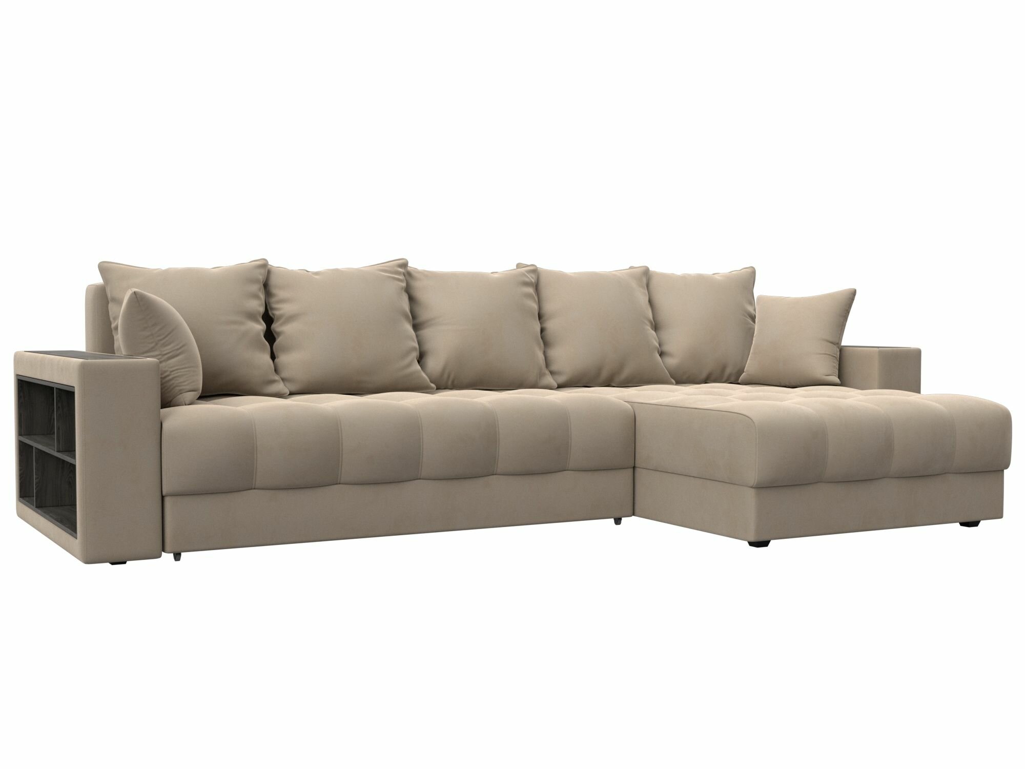 Диван угловой с декором и полкой Нола НПБ, Велюр